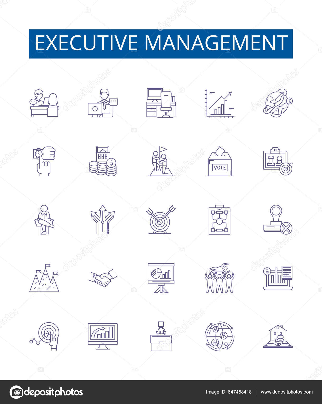 Executive Management Line Icons Signs Set Design Collection Leadership ...