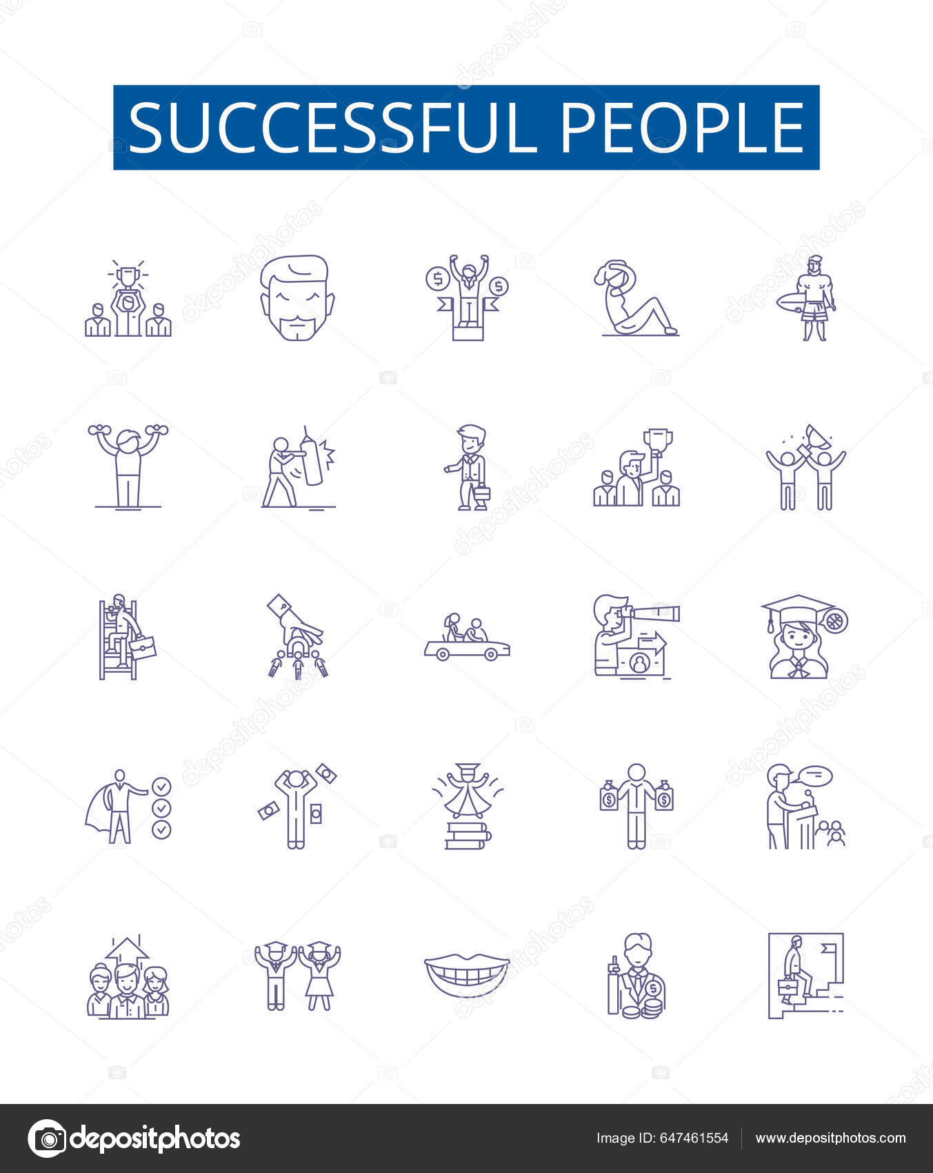 Successful People Line Icons Signs Set Design Collection Achievers ...