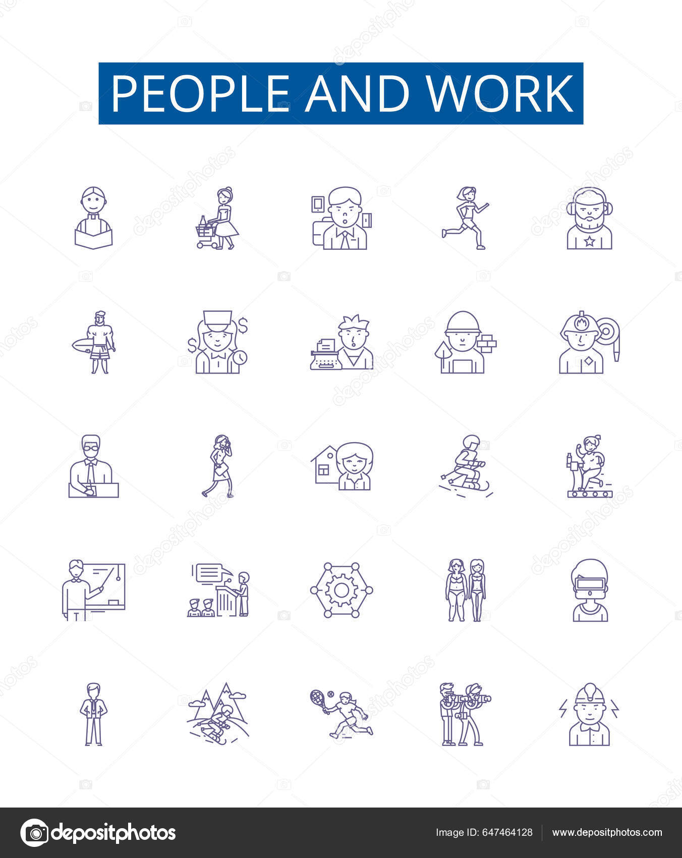 People Work Line Icons Signs Set Design Collection Workers Human Stock ...