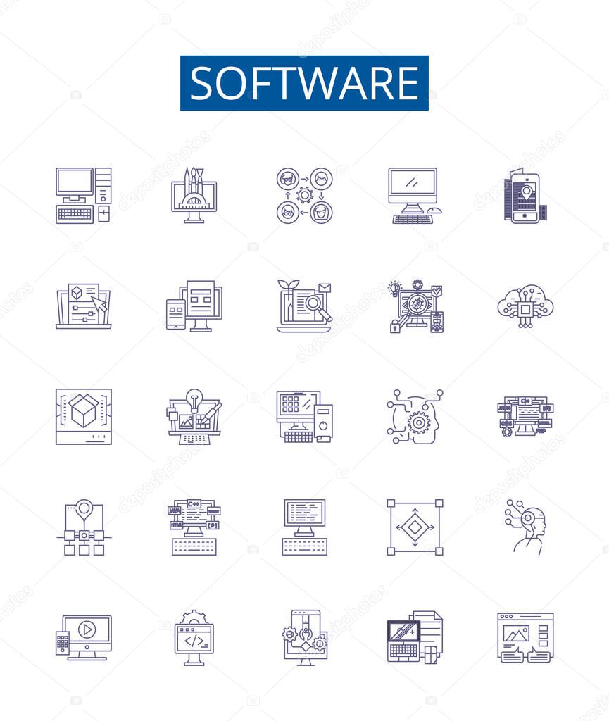 Conjunto de signos de iconos de línea de software. Diseño de la ...