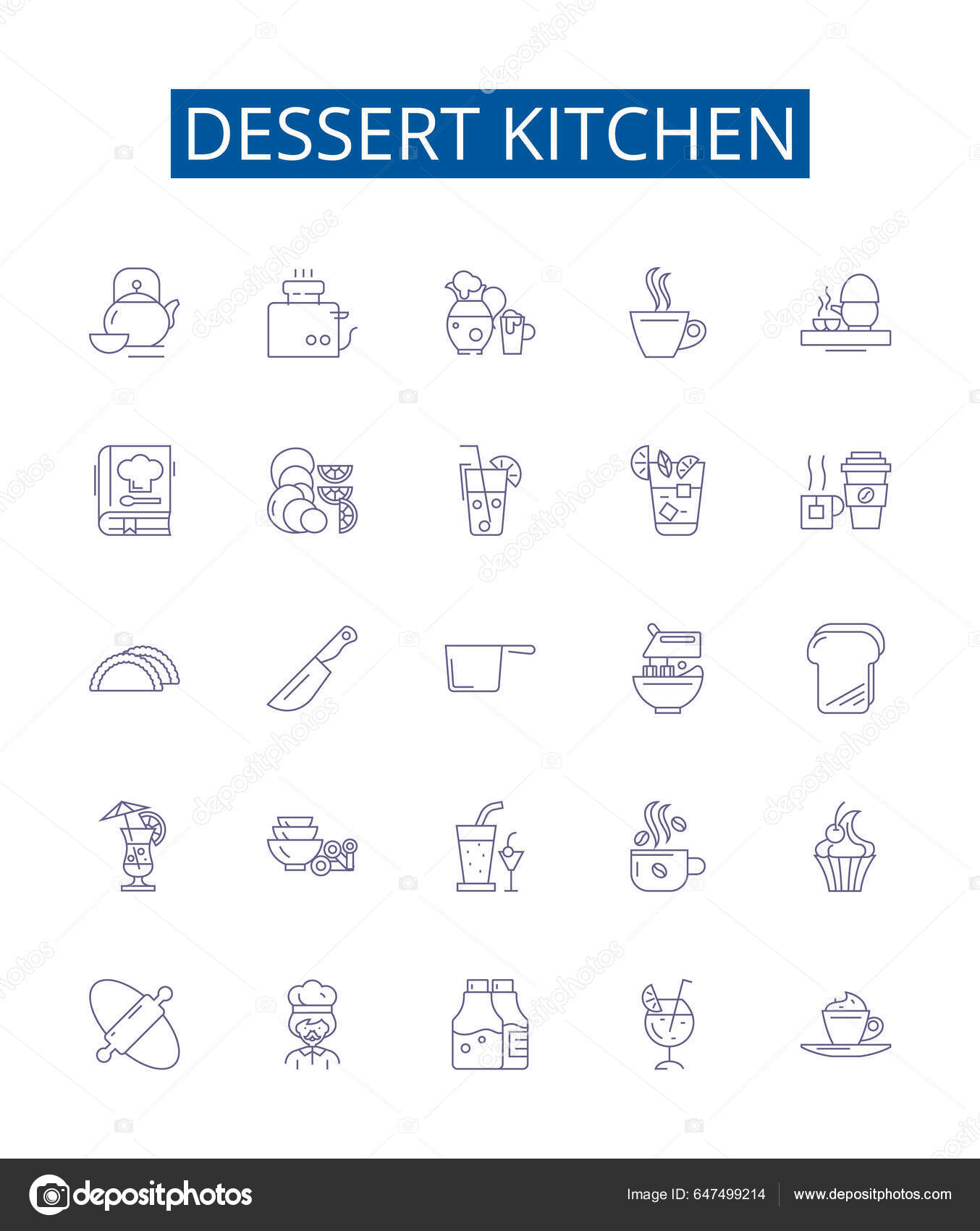 Dessert Kitchen Line Icons Signs Set Design Collection Cake Pie Stock ...