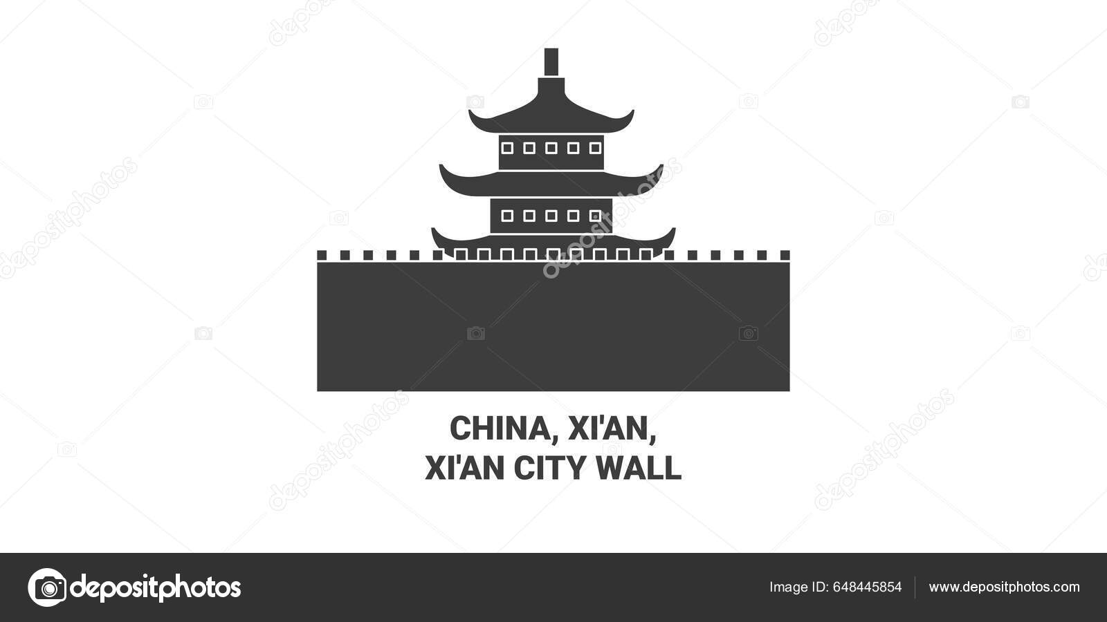 China Xian Xian City Wall Travel Landmark Line Vector Illustration ...