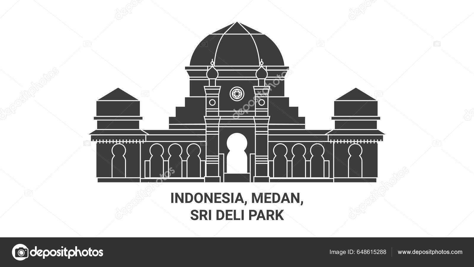 Indonesia Medan Sri Deli Park Travel Landmark Line Vector Illustration ...