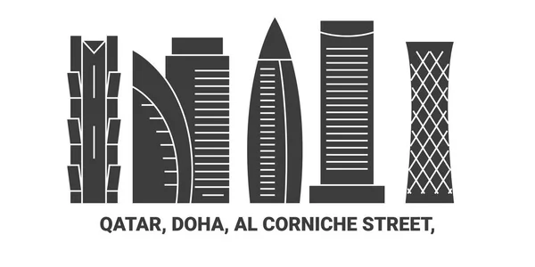 Qatar, Doha architecture skyline buildings, silhouette, outline ...
