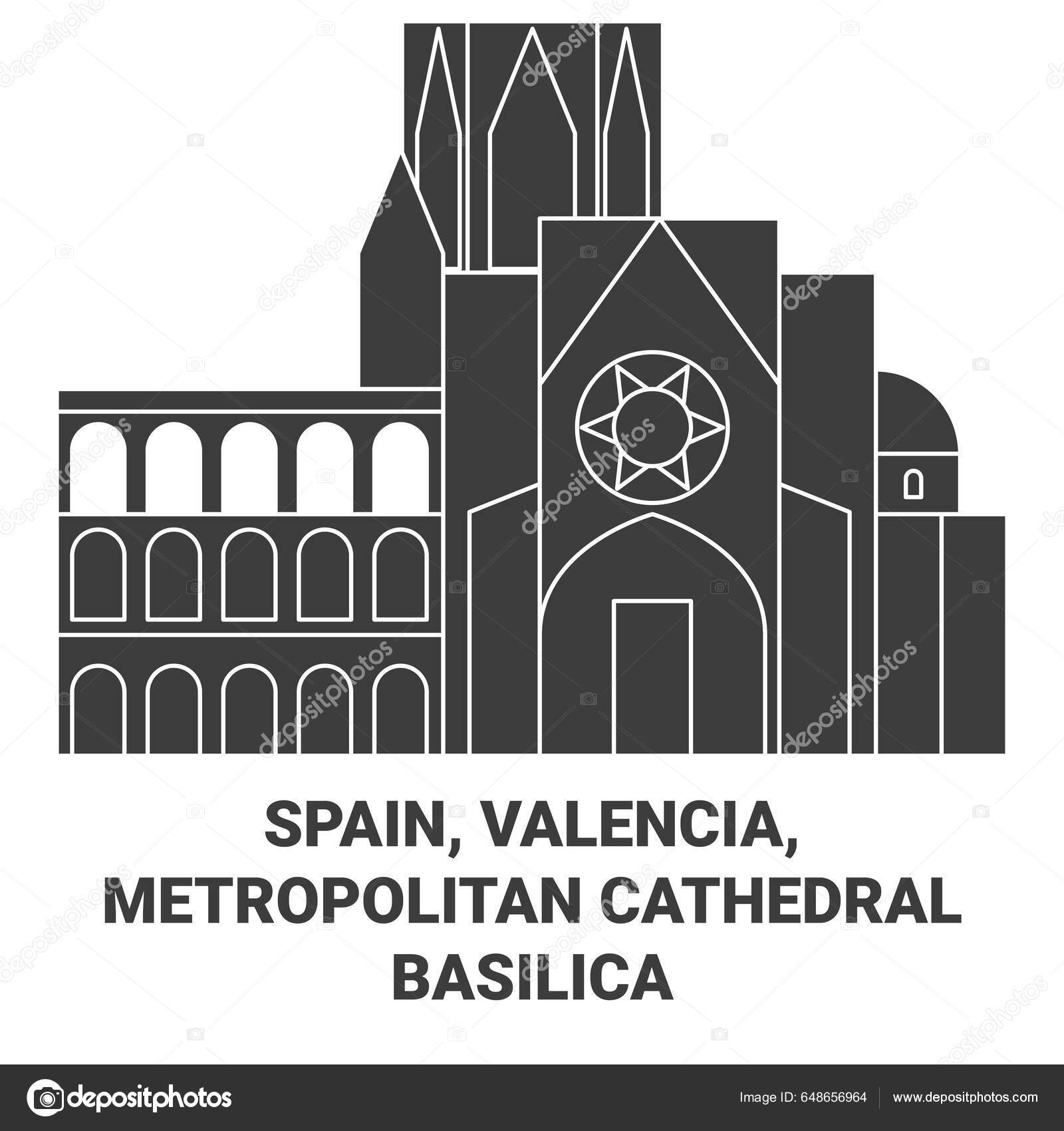 Spain Valencia Metropolitan Cathedralbasilica Travel Landmark Line ...