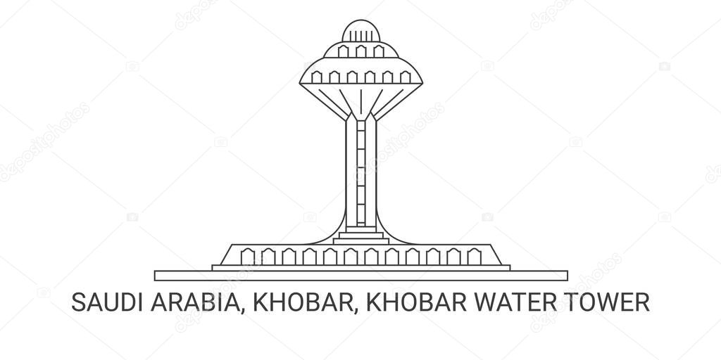 Arabia Saudita, Khobar, Torre de agua de Khobar, ilustraci n de vector de l nea de referencia de ...