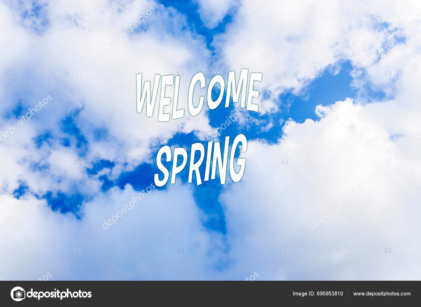 Welcome Spring Text Blue Sky Background Spring Equinox Concept — Stock ...