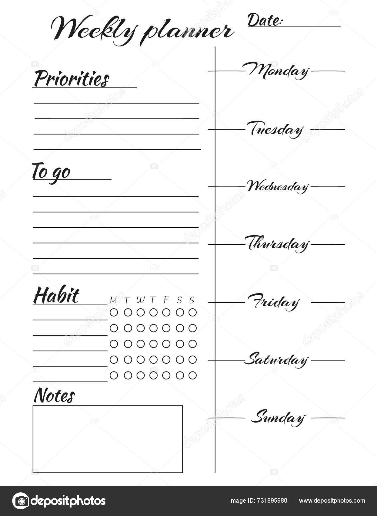 Schedule Notes Plans Goals Tasks Reminder Personal Weekly — Stock Photo ...