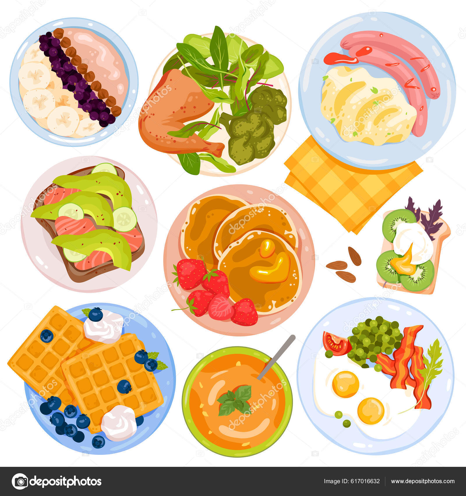 Food Set Vector Illustration Cartoon Isolated Breakfast Lunch ...