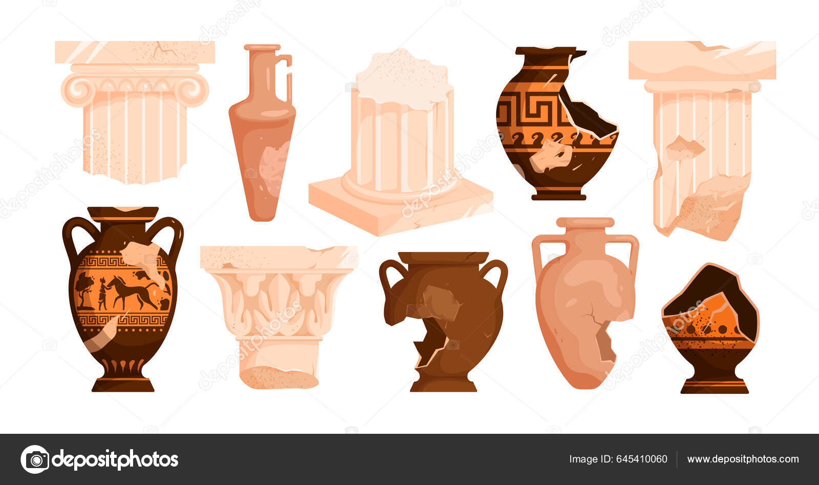Ancient Broken Vases Roman Greek Columns Set Vector Illustration ... Ancient Broken Vases Roman Greek Columns Set Vector Illustration ...