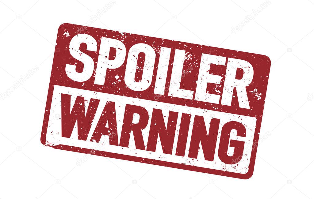 rojo grueso SPOILER ADVERTENCIA signo o sello aislado en blanco, ilustración vectorial 2023