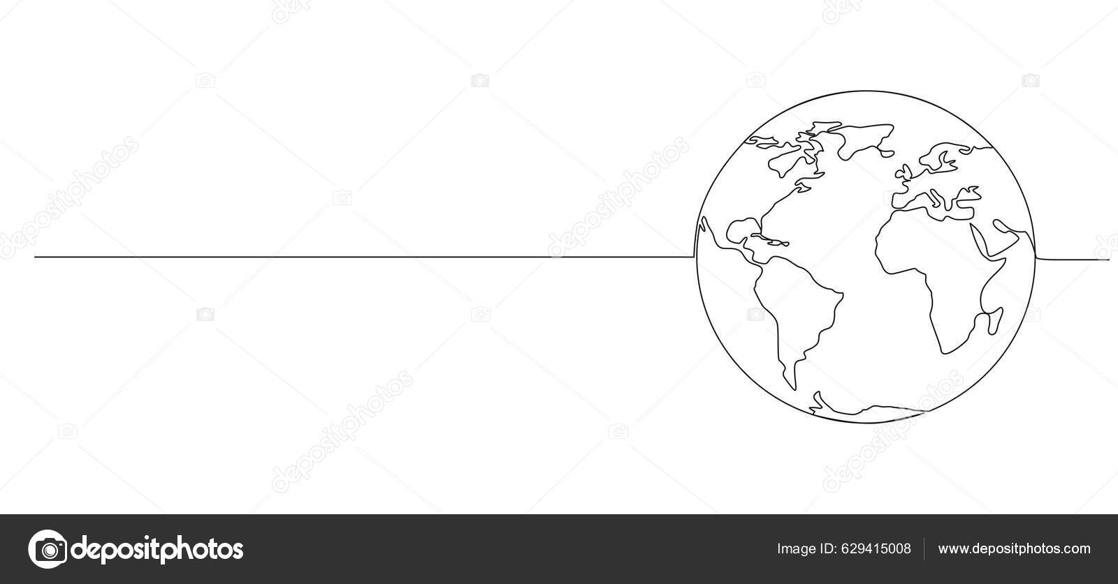 Continuous Single Line Drawing Planet Earth Isolated White Line Art ...