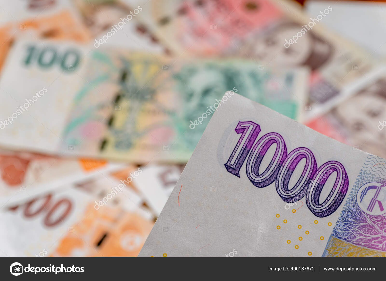 Banknotes Czech Republic Various Denominations Forming Background Stock ...