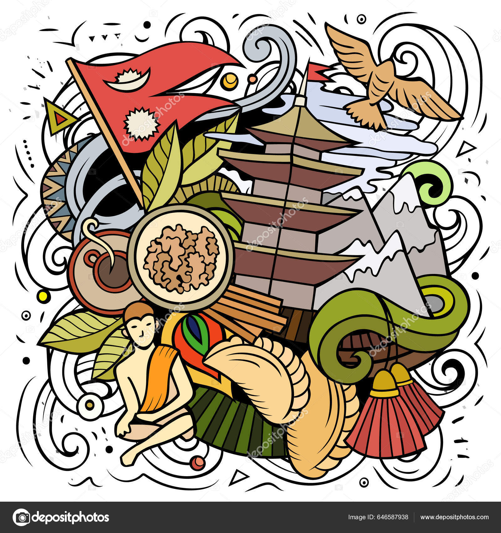 Nepal Cartoon Vector Doodle Illustration Colorful Detailed Composition ...