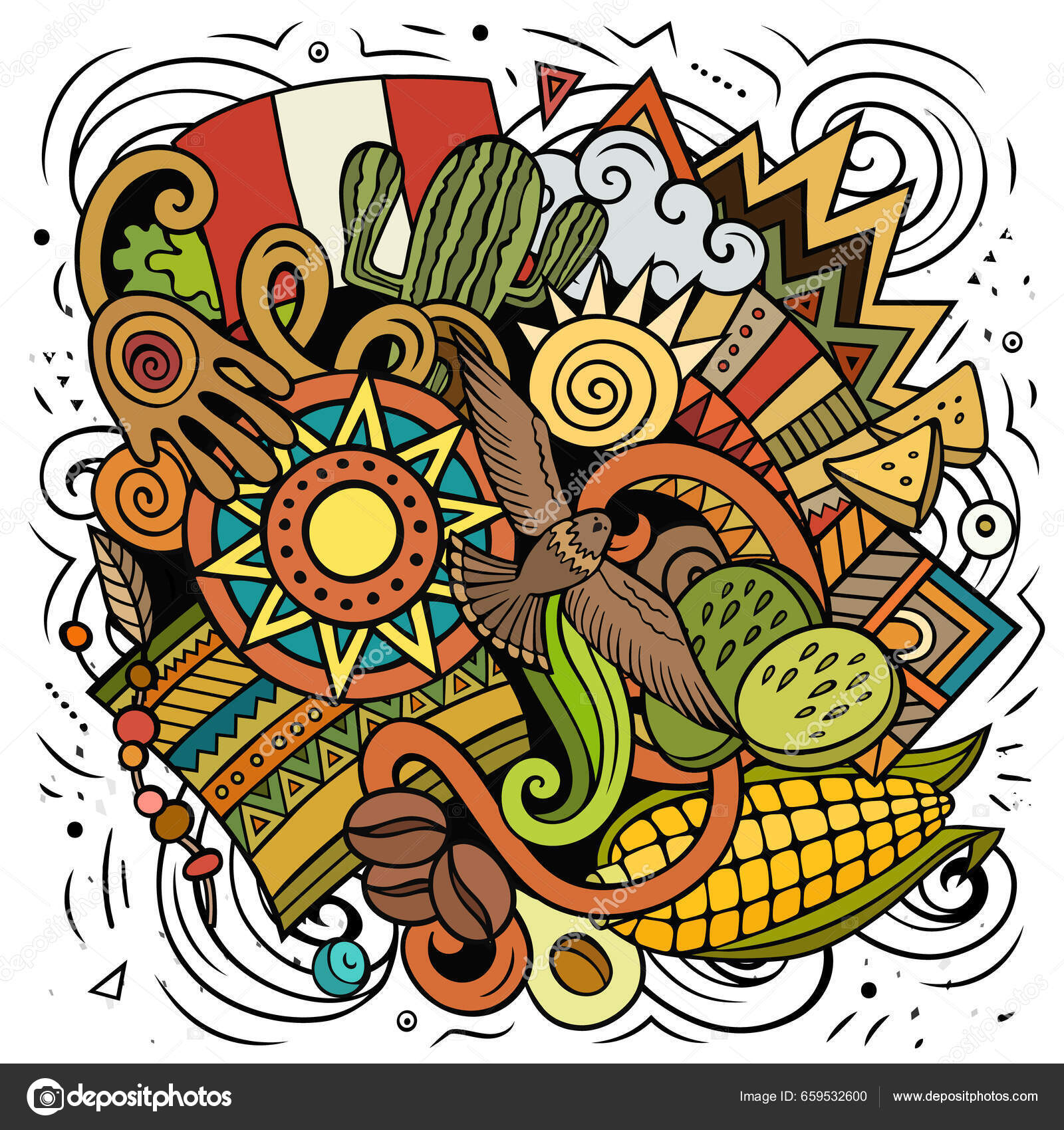 Peru Cartoon Vector Doodle Illustration Colorful Detailed Composition ...