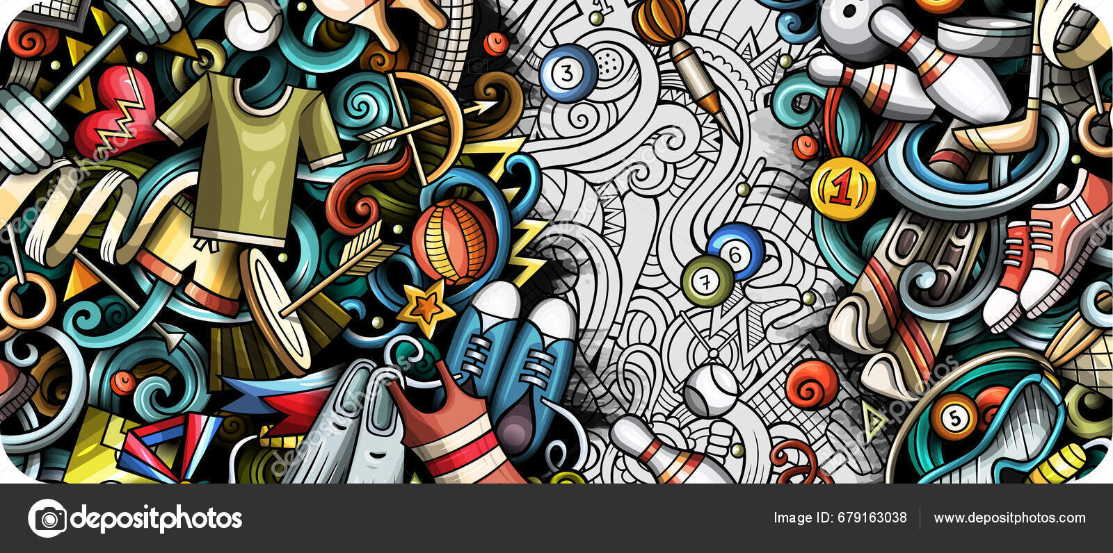 Sports Hand Drawn Doodle Banner Cartoon Detailed Flyer Athletic ...