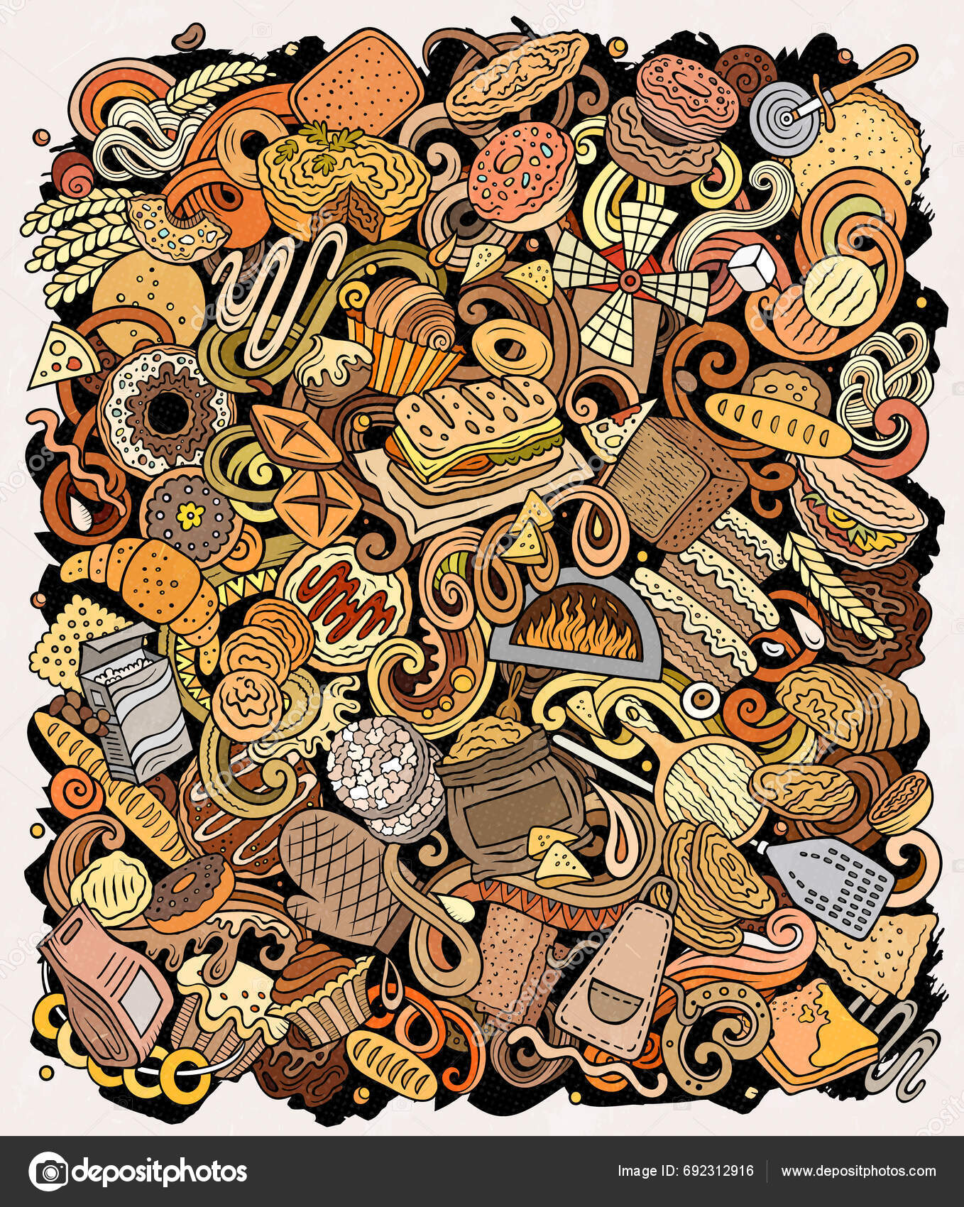 Cartoon Raster Bakery Doodle Ilustración Cuenta Con Una Variedad ...