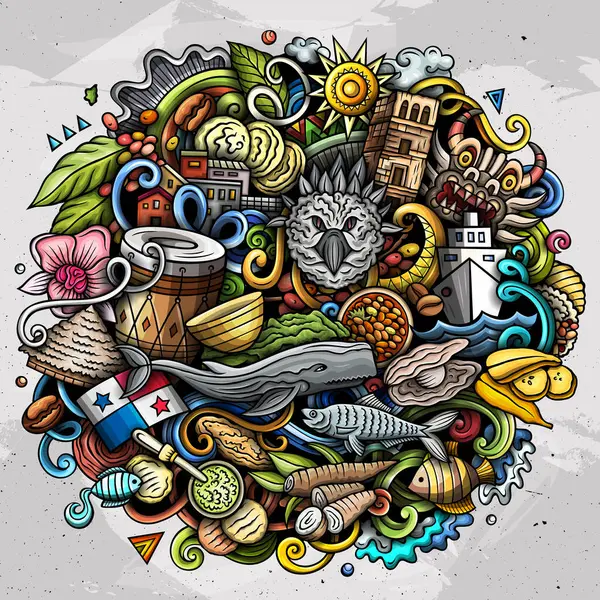 Raster funny doodle illustration with Panama theme. Vibrant and eye ...