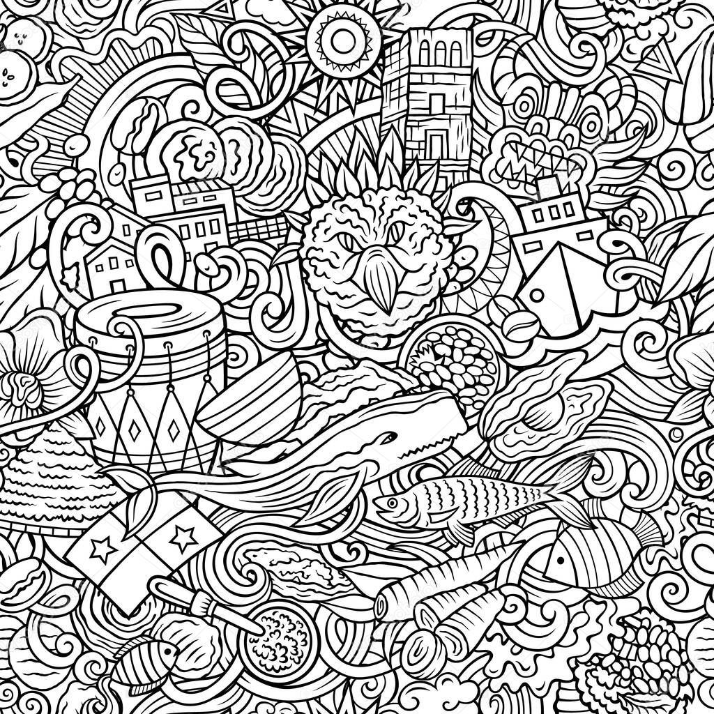 Dibujos animados garabatos Panamá patrón sin costuras. Fondo con ...