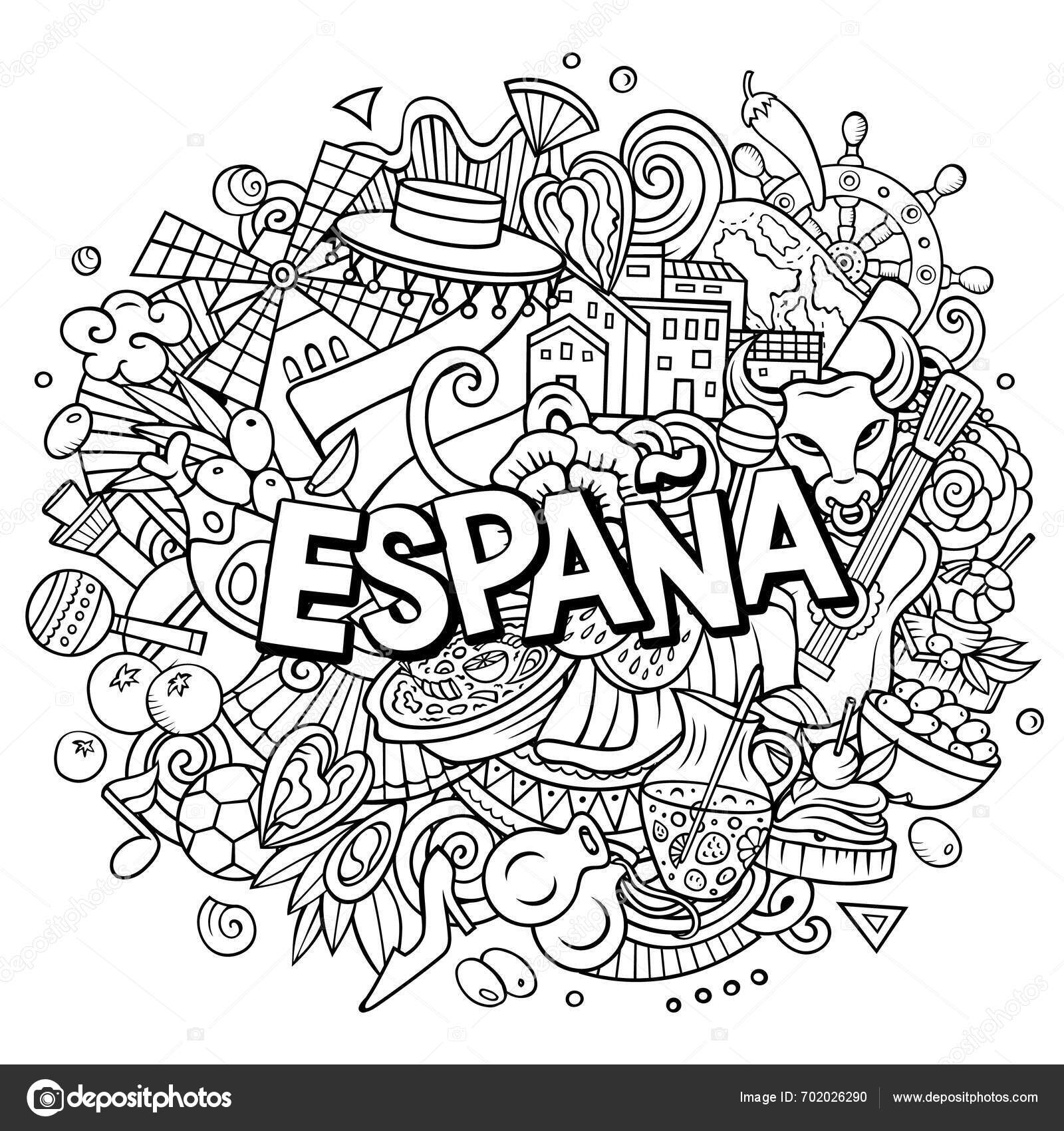 Spain Hand Drawn Cartoon Doodle Illustration Funny Spanish Design ...