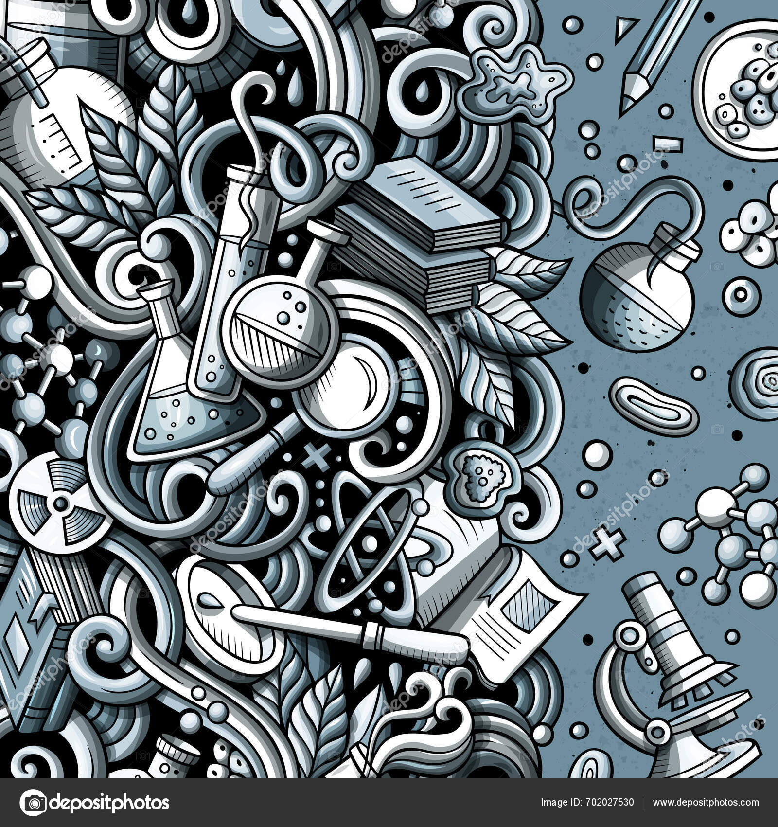 Cartoon Cute Doodles Hand Drawn Science Frame Design Line Art Stock ...