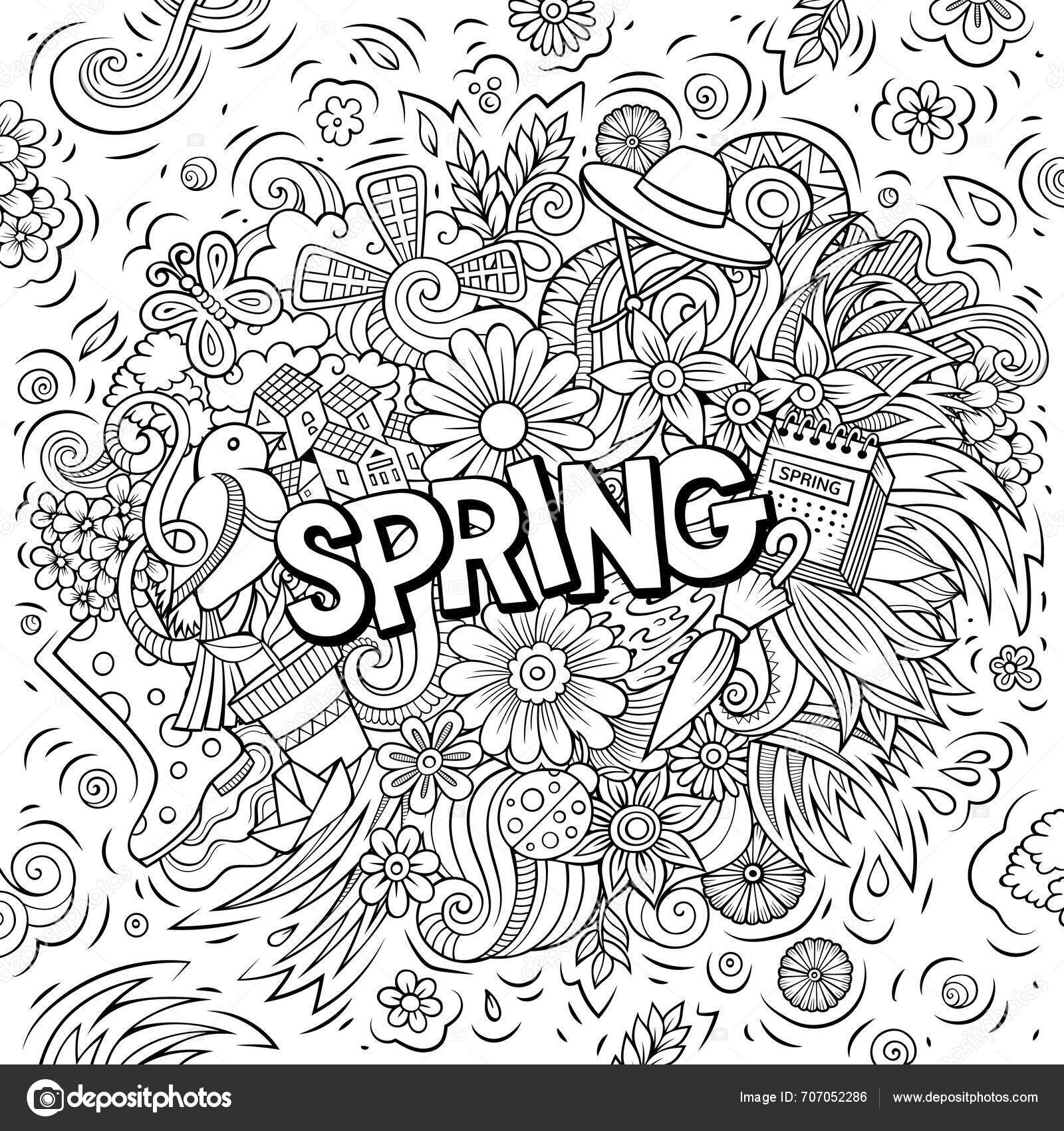 Spring Hand Drawn Cartoon Doodles Illustration Funny Seasonal Design ...