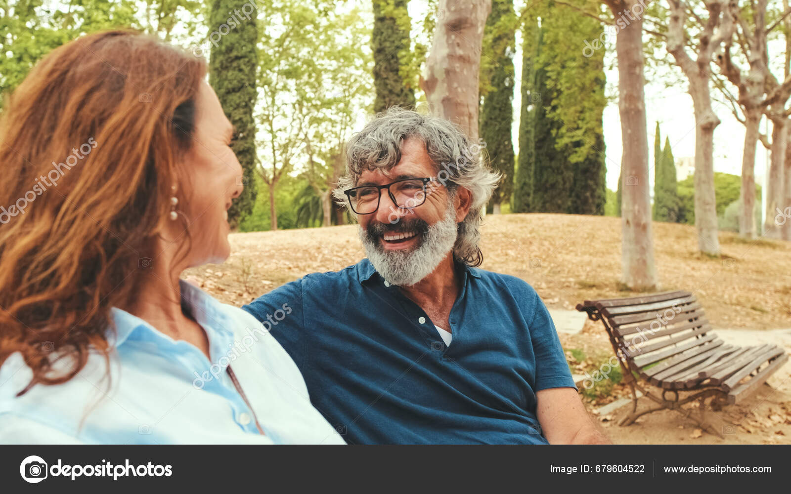 Loving Couple Talking While Sitting Park Autumn — Stock Photo ...
