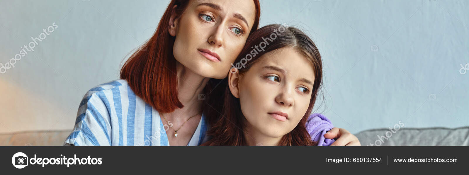 Worried Mother Embracing Calming Upset Teenage Daughter Home Support Care — Stock Photo ...