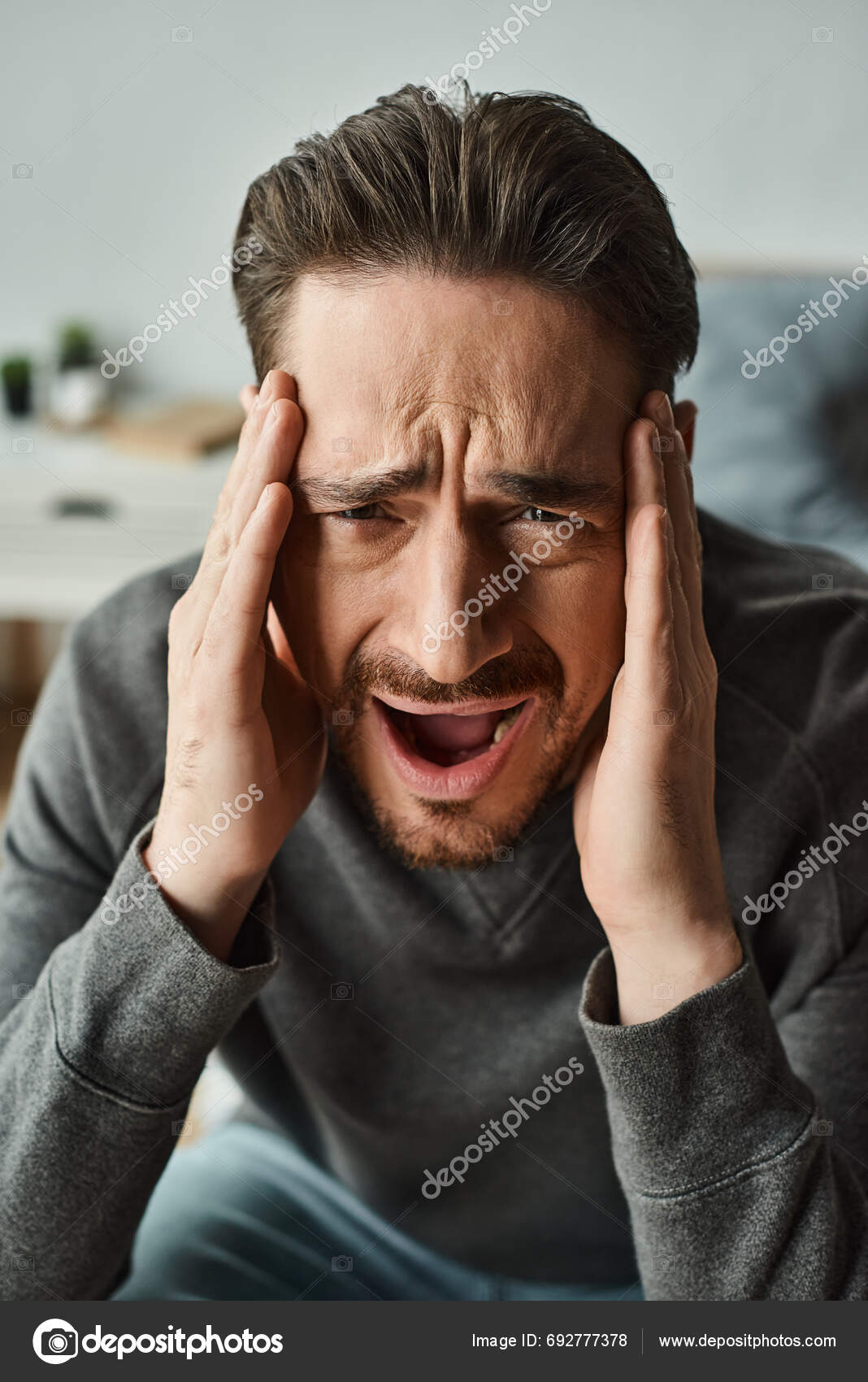 Bearded Man Feeling Sharp Pain Frowning While Screaming Looking Camera ...