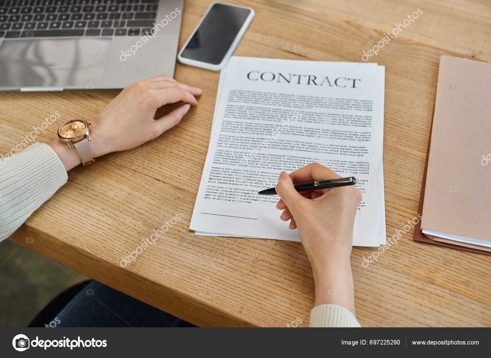 Businesswoman Modern Office Sitting Table Focused Signing Contract ... Businesswoman Modern Office Sitting Table Focused Signing Contract ...