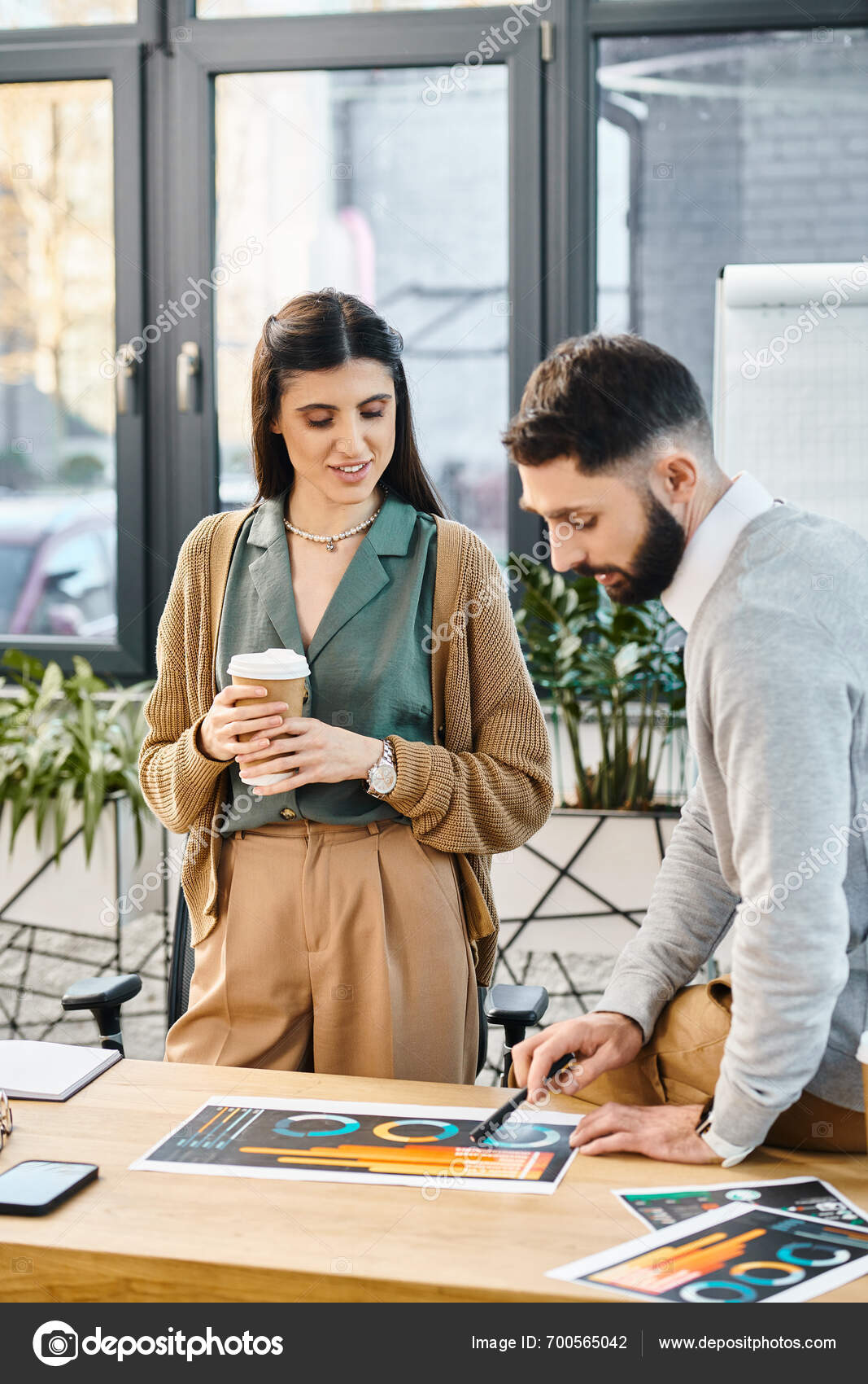Man Woman Reminiscing Memories Captured Photos Spread Out Table Office ...