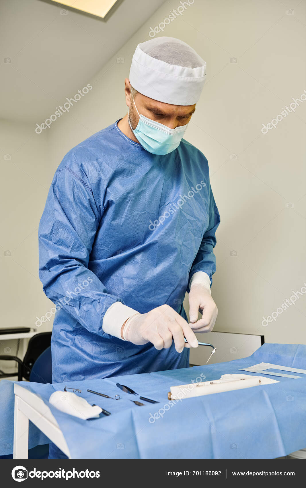Man Surgical Gown Expertly Operates Surgical Instrument — Stock Photo ...