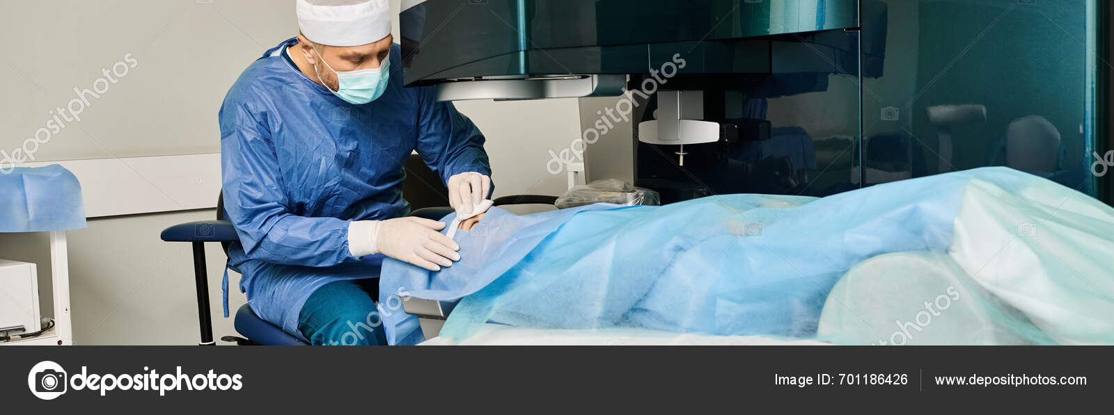 Man Surgical Gown Operates Machine — Stock Photo © IgorVetushko #701186426