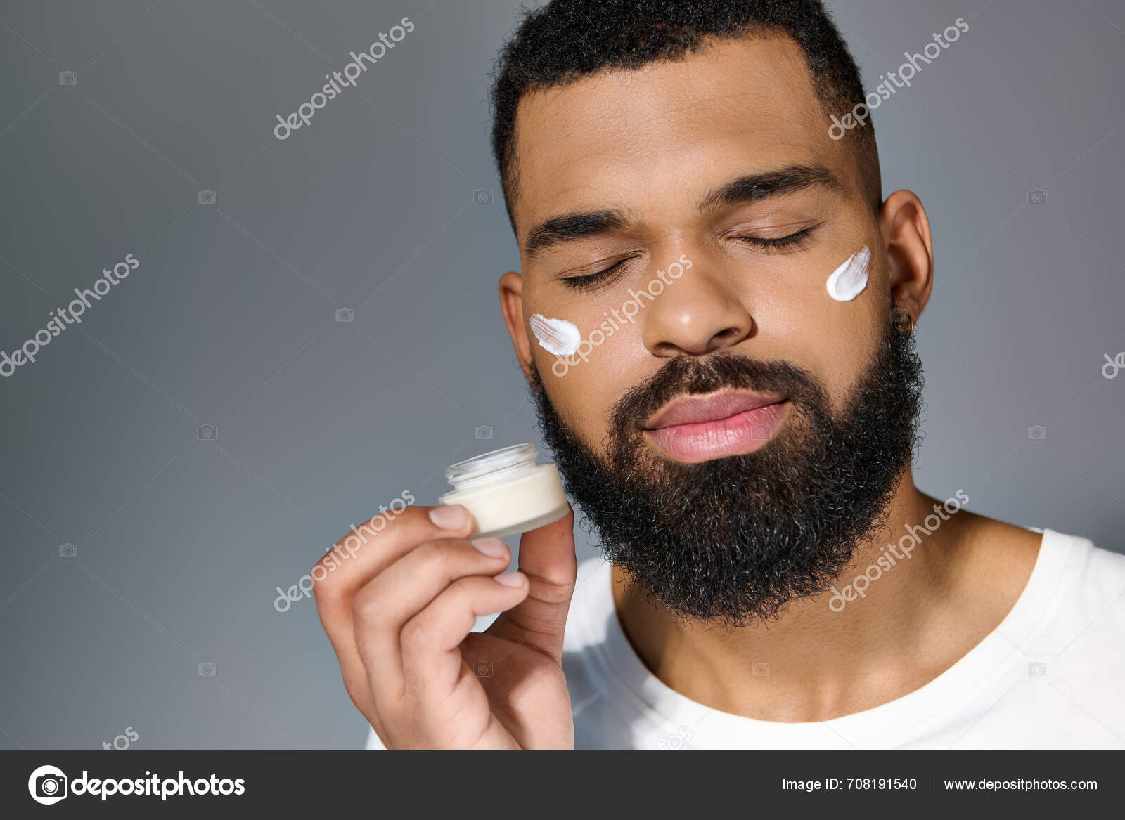 Handsome Young Man Beard Applying Cream His Face — Stock Photo ... Handsome Young Man Beard Applying Cream His Face — Stock Photo ...