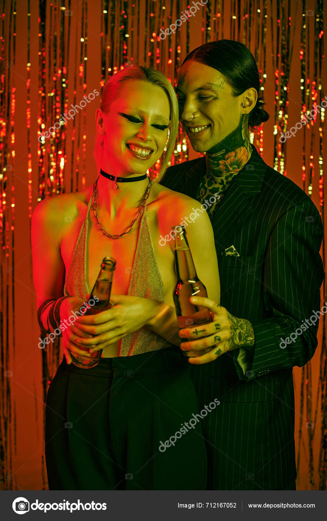 Man Woman Standing Side Side Lively Rave Party — Stock Photo ...