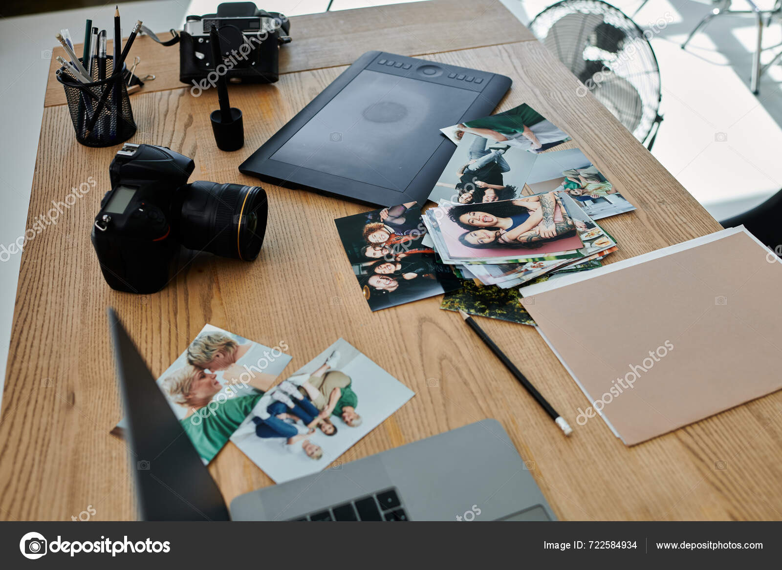 Wooden Table Laptop Photos Showcasing Work Creativity Modern Studio ...