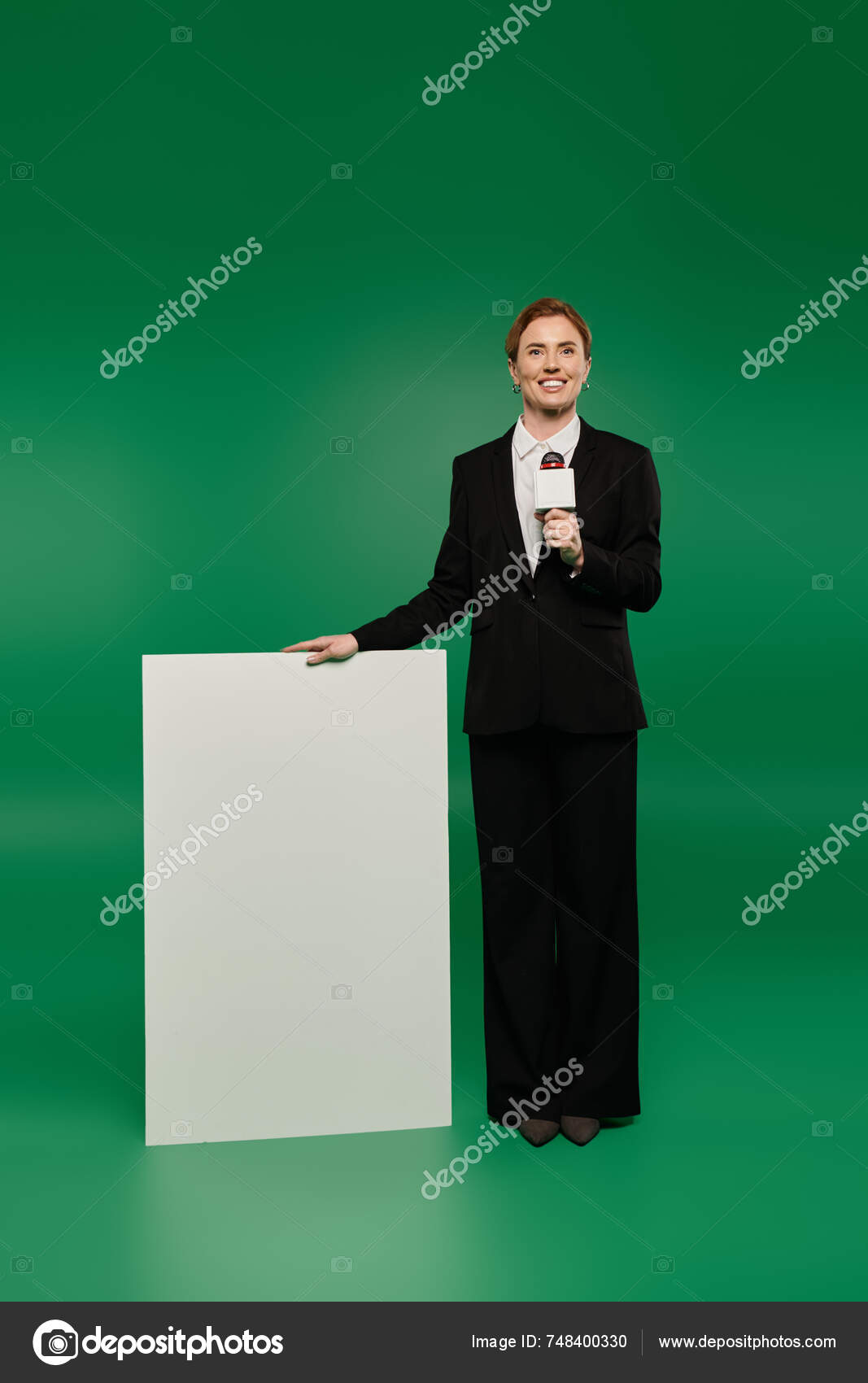Presenter Showcases Professionalism Black Attire Poised Blank Canvas ...