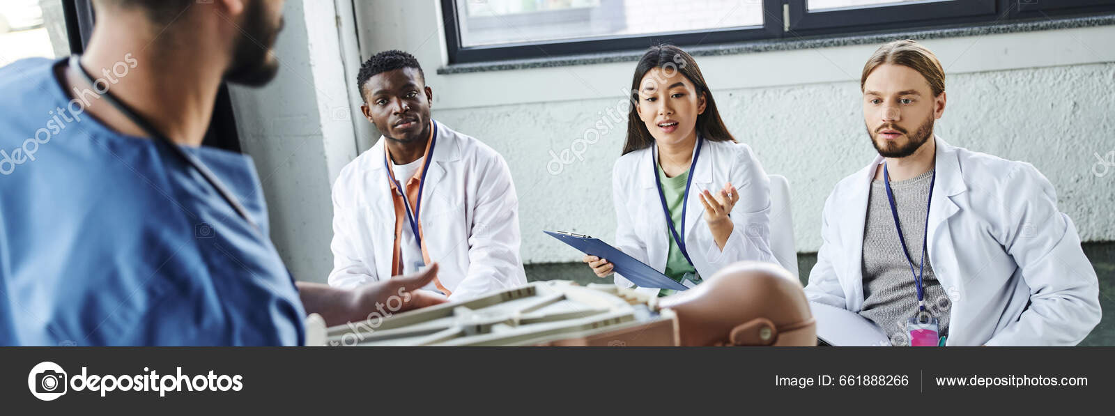 Young Asian Woman Asking Question Medical Instructor Cpr Manikin First — Stock Photo ...