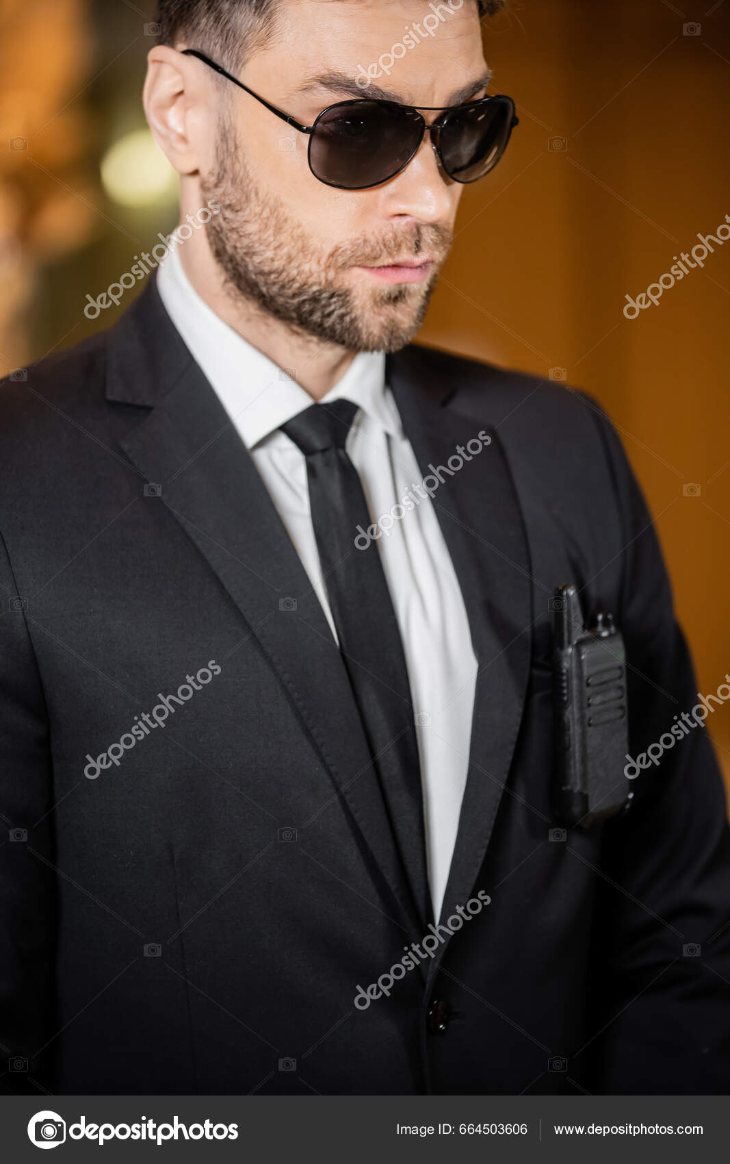 Handsome Bodyguard Security Guard Suit Tie Sunglasses Standing Hotel ...