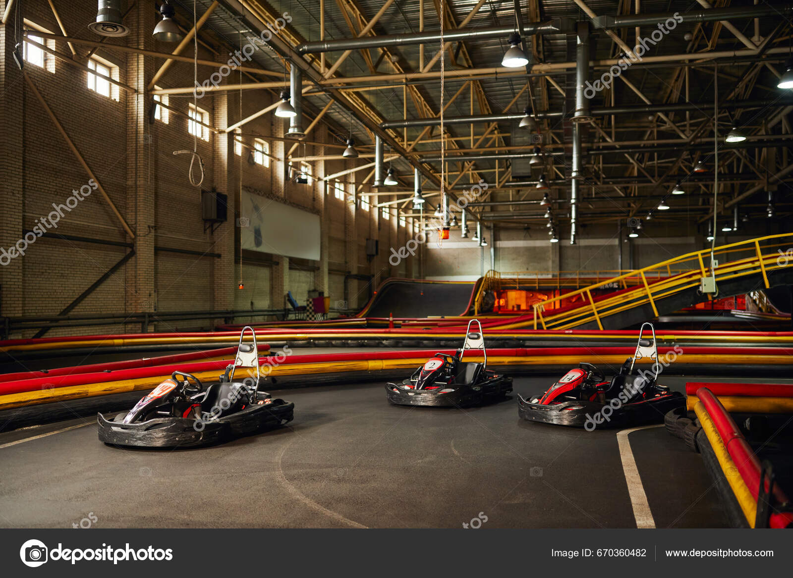 Three Racing Cars Indoor Circuit Motor Race Vehicles Kart Speed — Stock ...