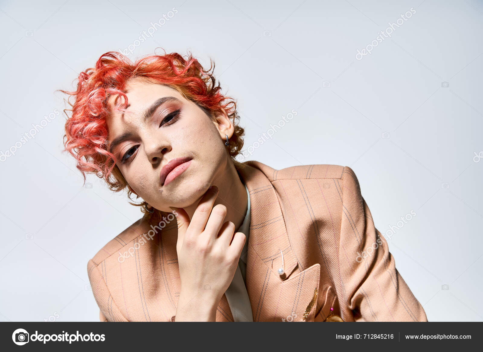 Woman Red Hair Strikes Pose Vibrant Attire — Stock Photo ...