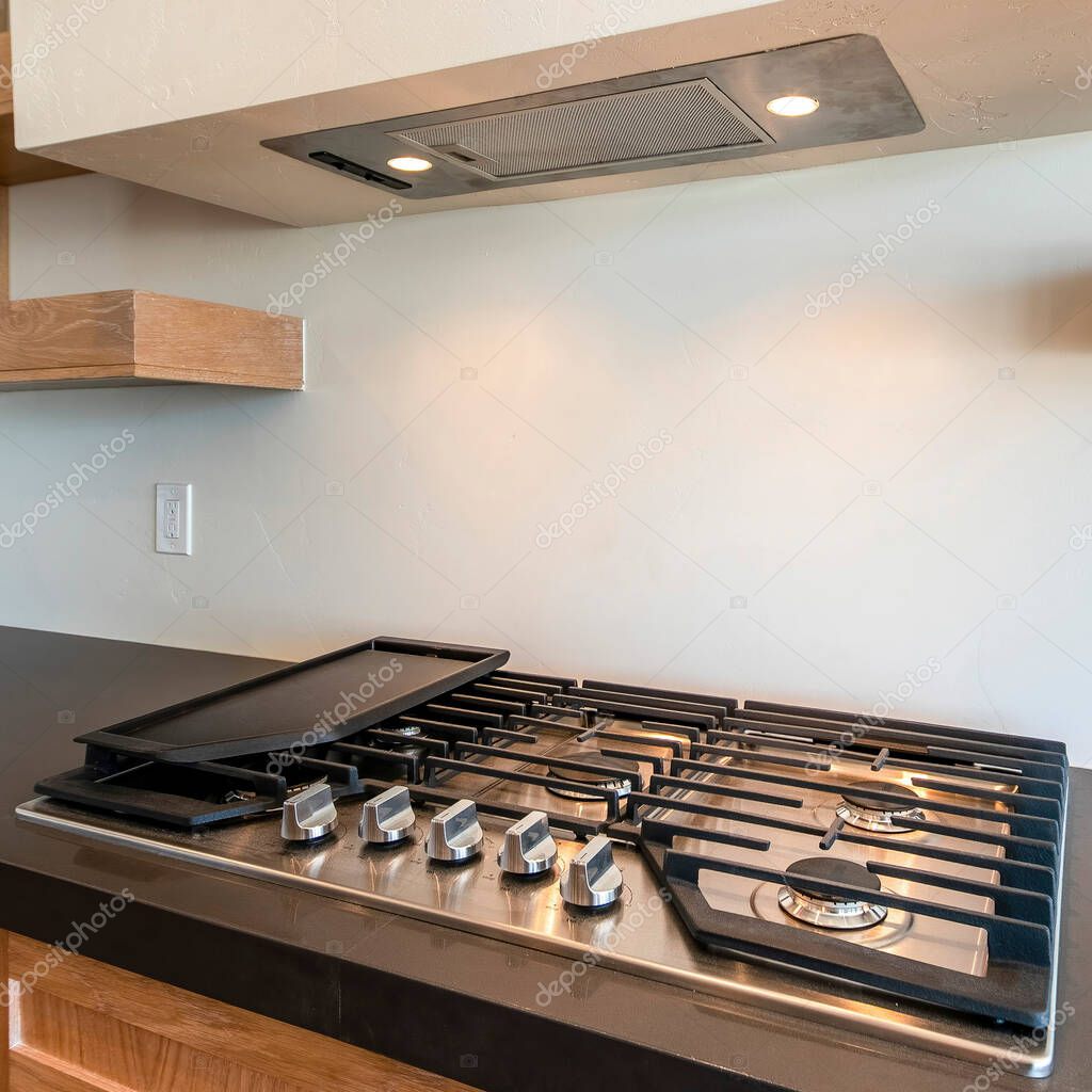 Cuadrado Moderno mostrador de cocina artesanal con encimera de gas con ...