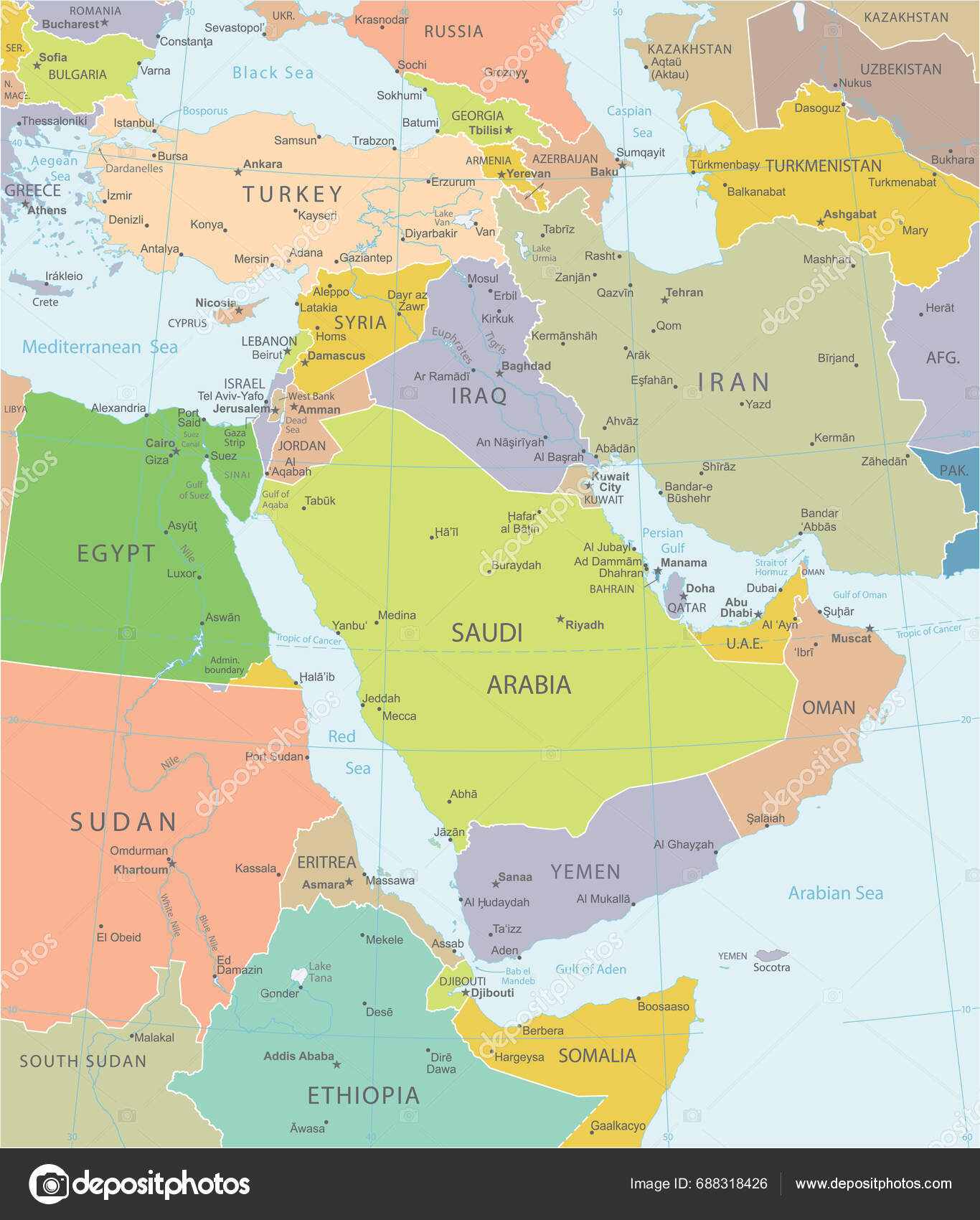 Highly Detailed Political Map Middle East Vector Illustration Stock ... Highly Detailed Political Map Middle East Vector Illustration Stock ...