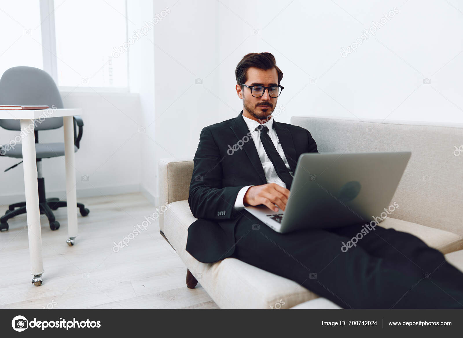 Man Using Online Adult Networking Hunk Millennial Professional Guy ...