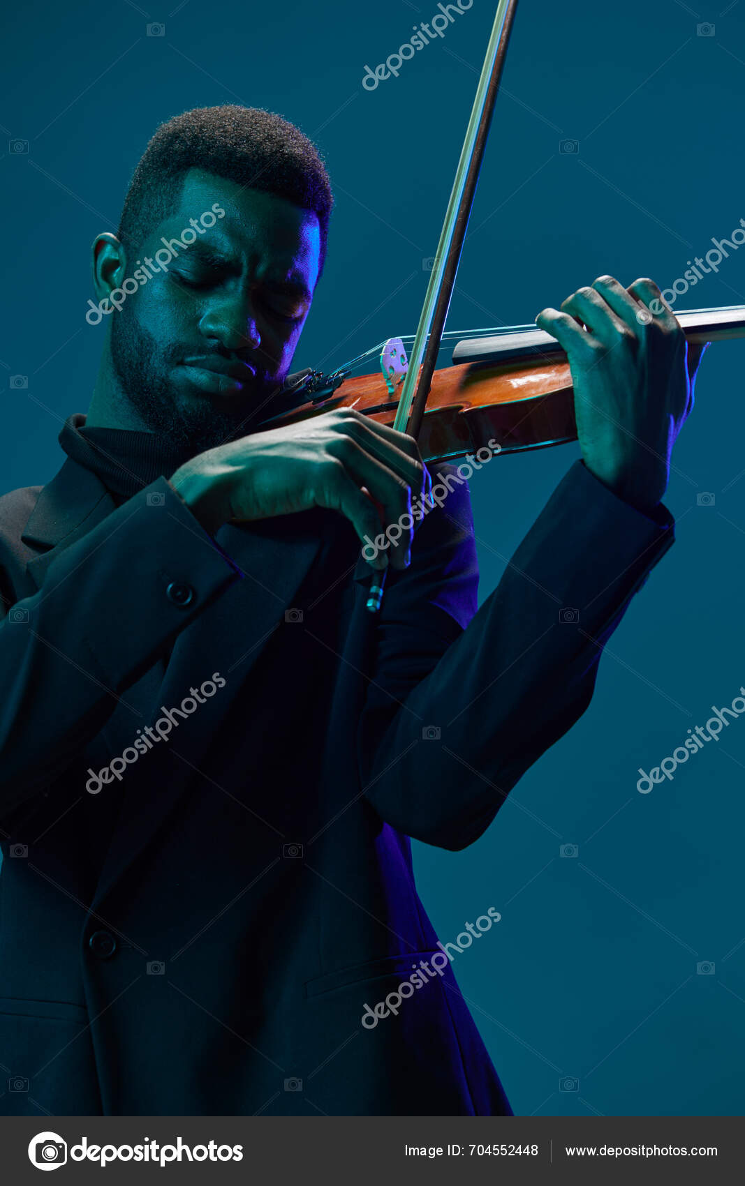 Professional Violinist Suit Performing Stage Blue Lighting Background ...