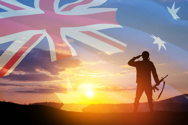 Silhouette Soldier Australia Flag Background Sunset Sunrise Background ...