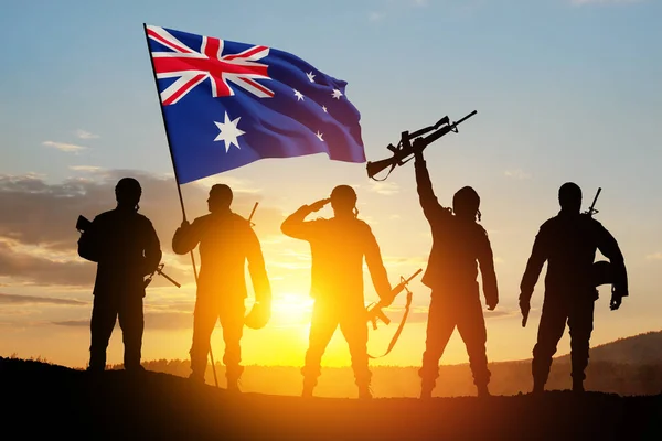 Silhouette Soldier Saluting Background Australia Flag Sunset Sunrise ...