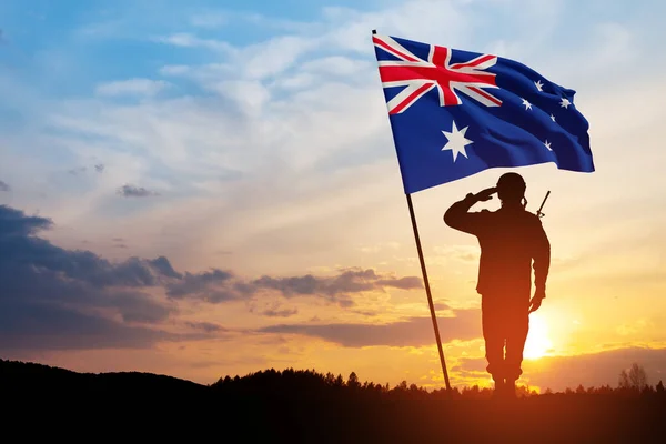 Silhouette Soldier Saluting Background Australia Flag Sunset Sunrise ...