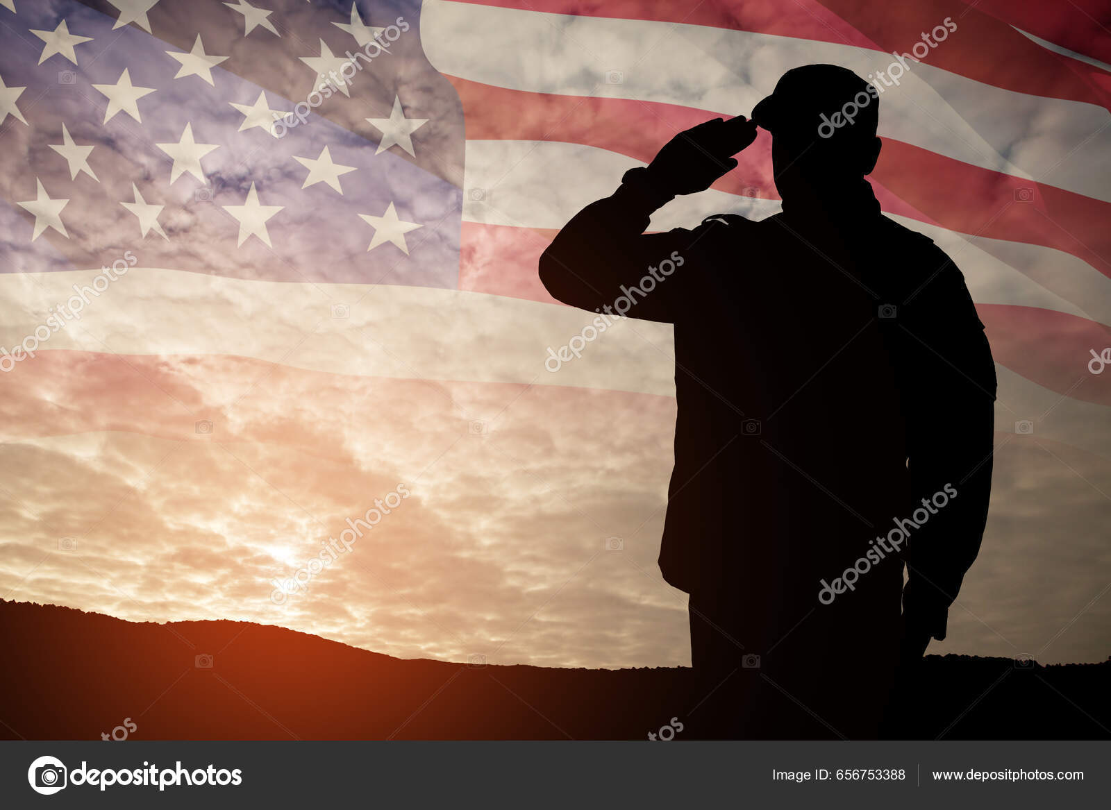 American Soldier Saluting Silhouette