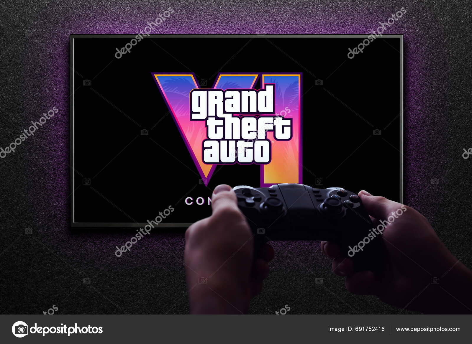 Grand Theft Auto Trailer Game Screen Gamepad Hand Black Textured ...